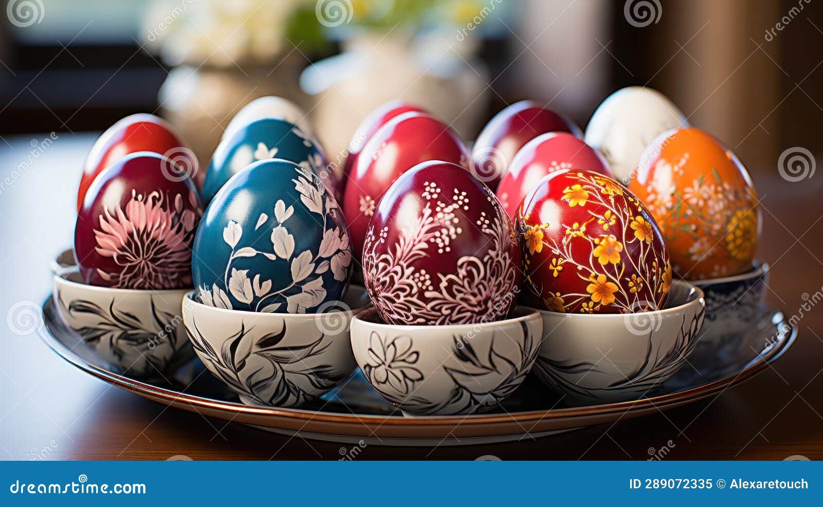 Hand-painted Easter Eggs on a Stand on a Wooden Table. Stock Image ...