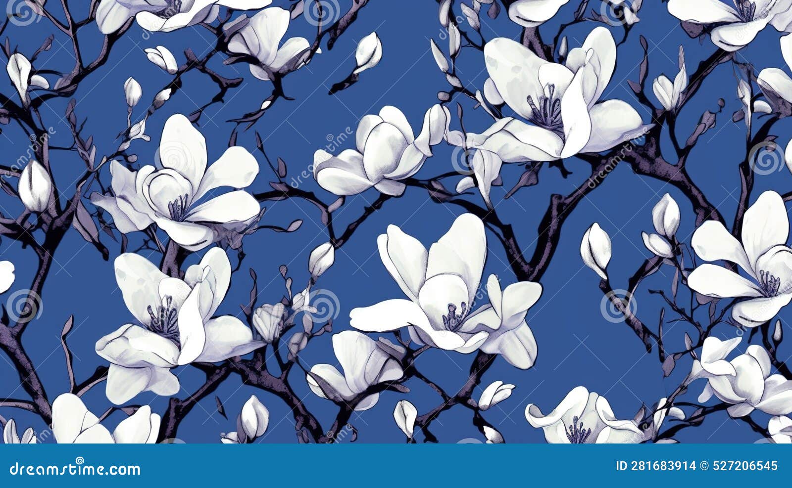 Magine Block Print Style Rendering Half-drop Repeat Pattern with Leaves ...