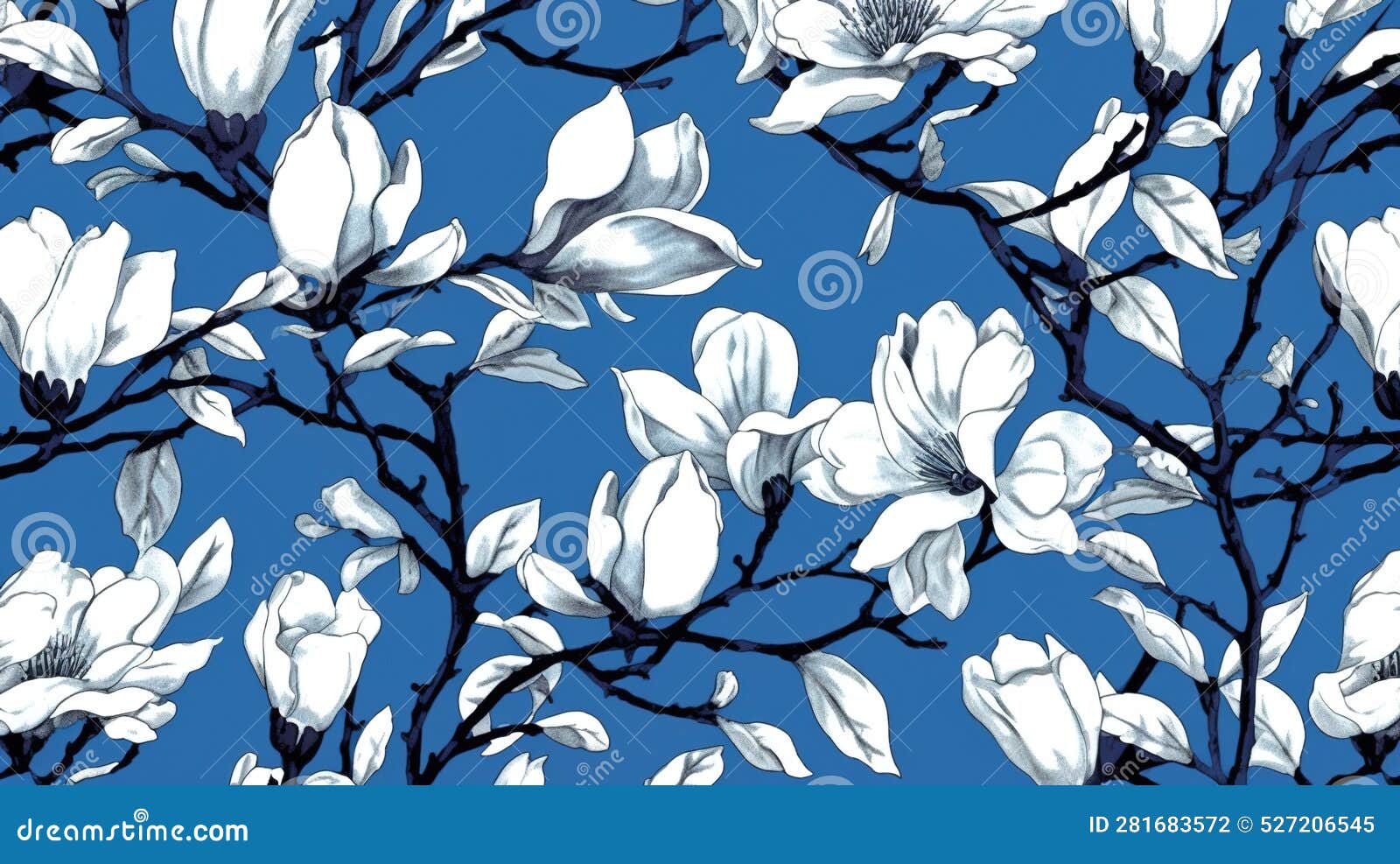 Magine Block Print Style Rendering Half-drop Repeat Pattern with Leaves ...