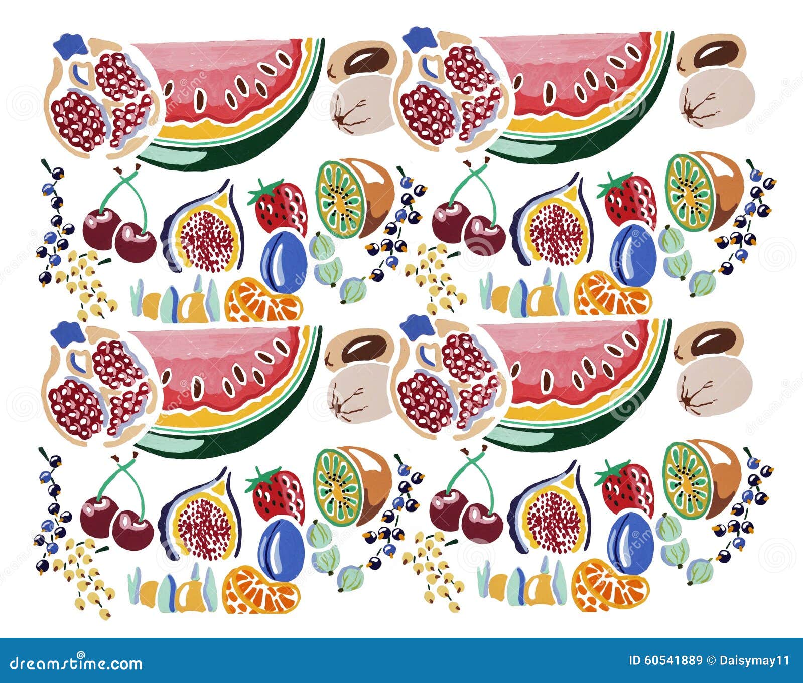 Hand Painted Fruit Pattern Illustration Stock Illustration ...