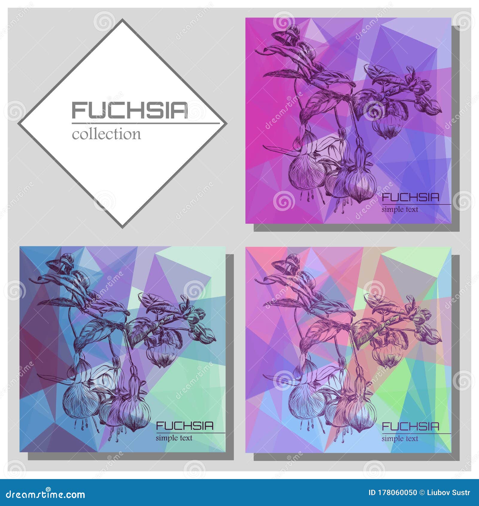 Hand Painted Fuchsia - Card Collection on the Abstract Background ...
