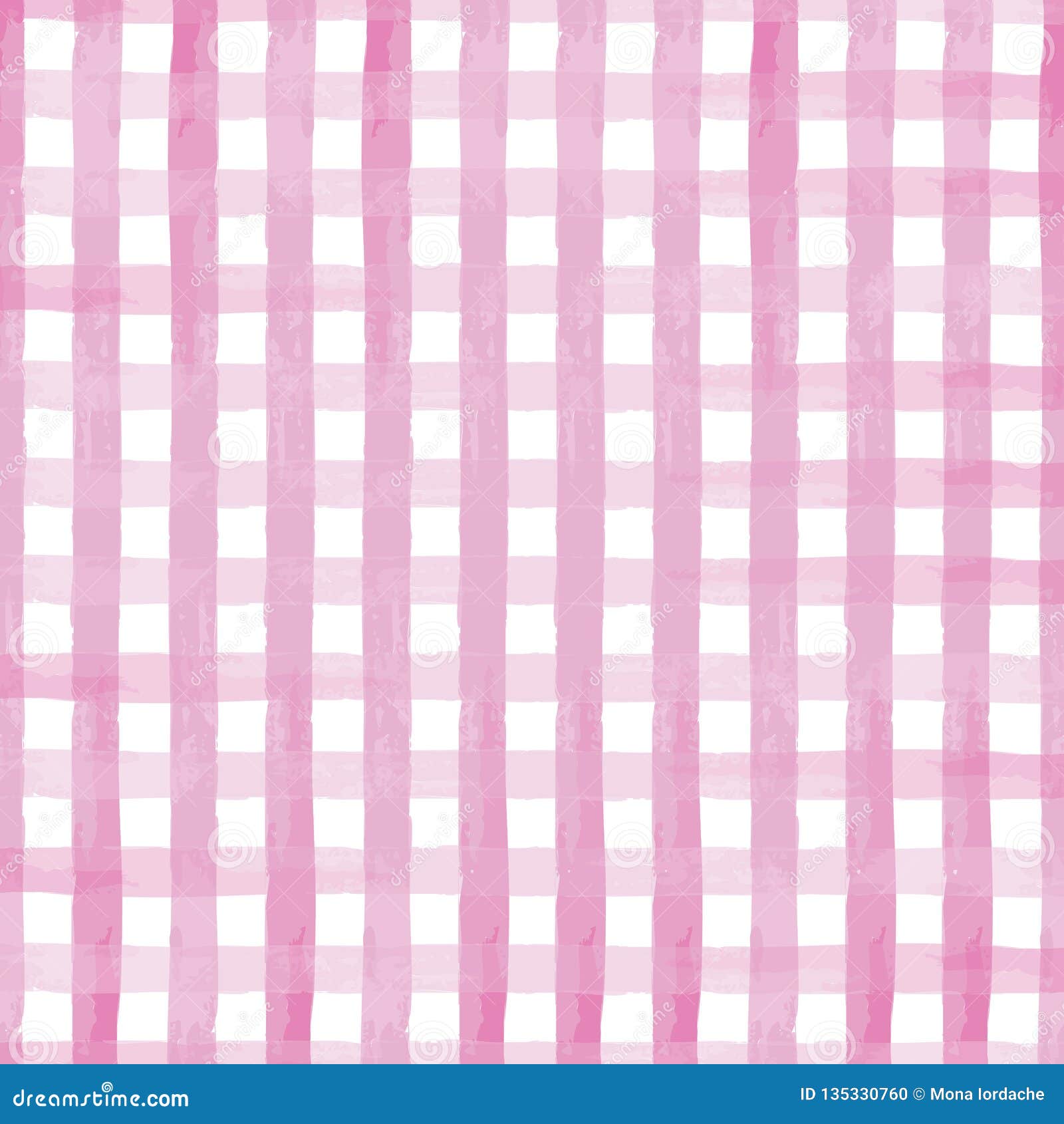 Hand Painted Gingham Pink Vector Illustration on White Background Stock ...