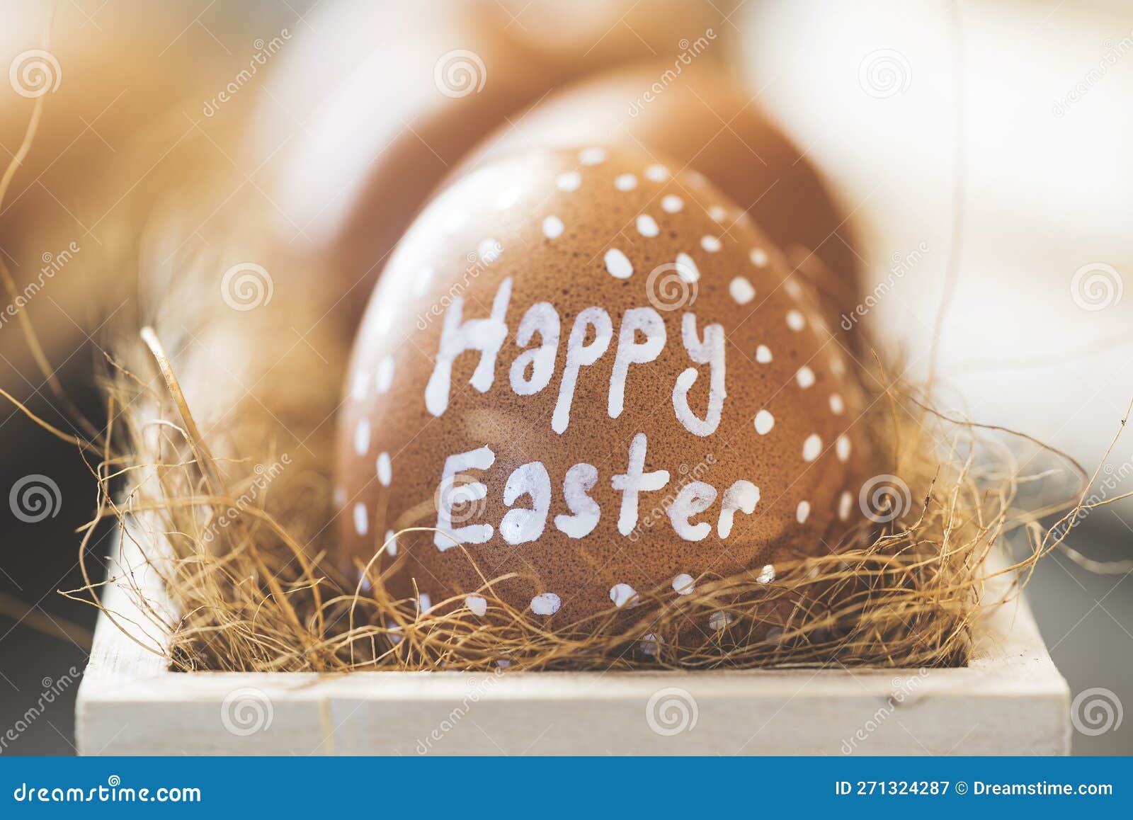 Hand Painted Happy Easter Easter Egg. Eggs in Wooden Crate Stock Image ...