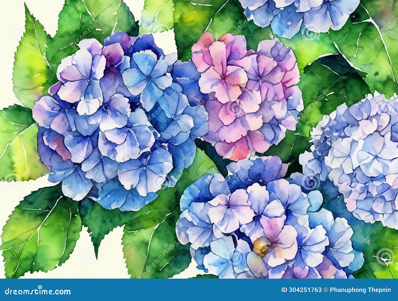 Hand Painted Hydrangea Plant Stock Illustration - Illustration of plant ...