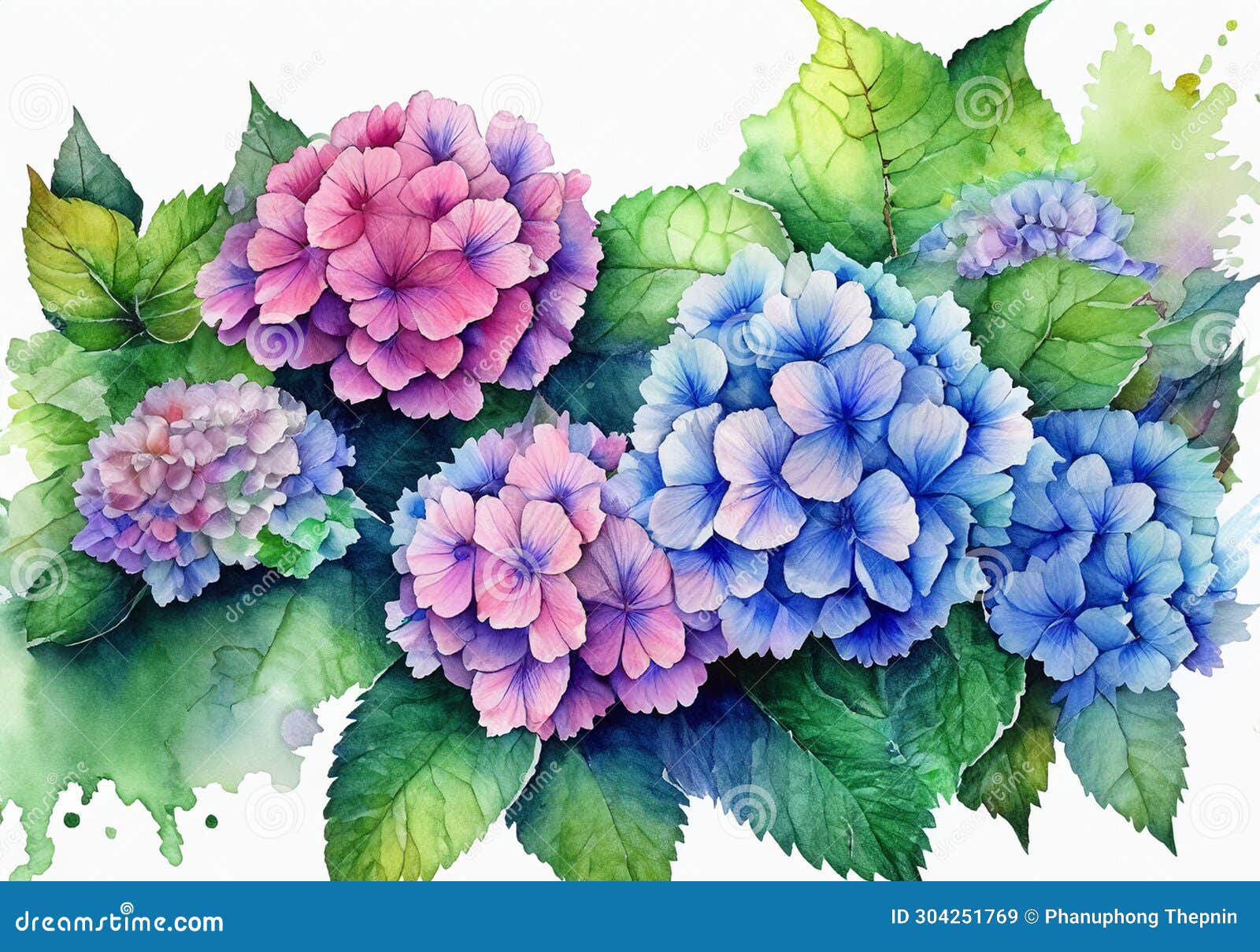 Hand Painted Hydrangea Plant Stock Illustration - Illustration of plant ...