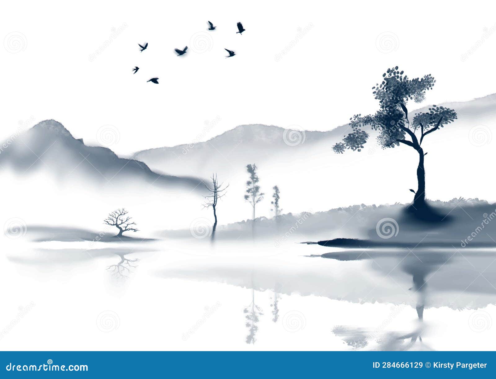 Hand Painted Japanese Themed Landscape Design Stock Illustration ...