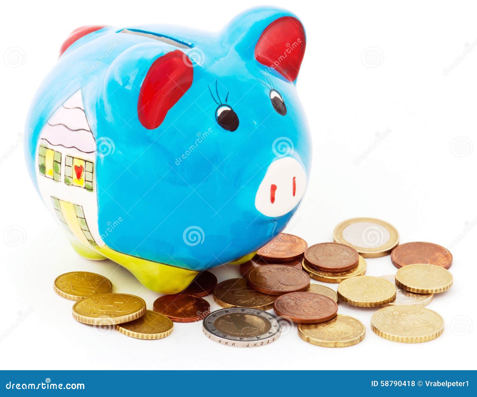 Hand Painted Moneybox with Coins Stock Photo - Image of background ...
