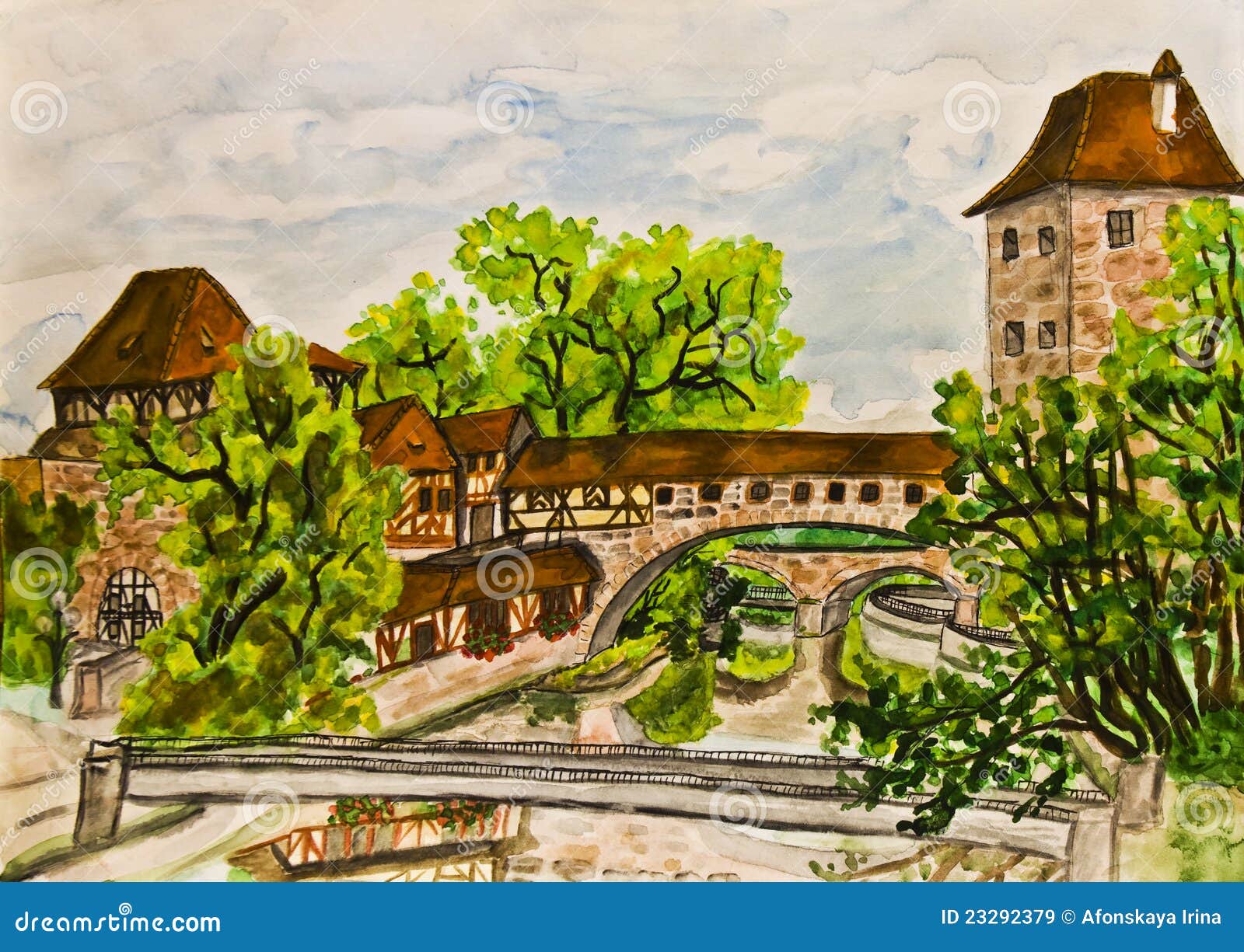 Hand Painted Picture, Nuremberg Stock Illustration - Illustration of ...