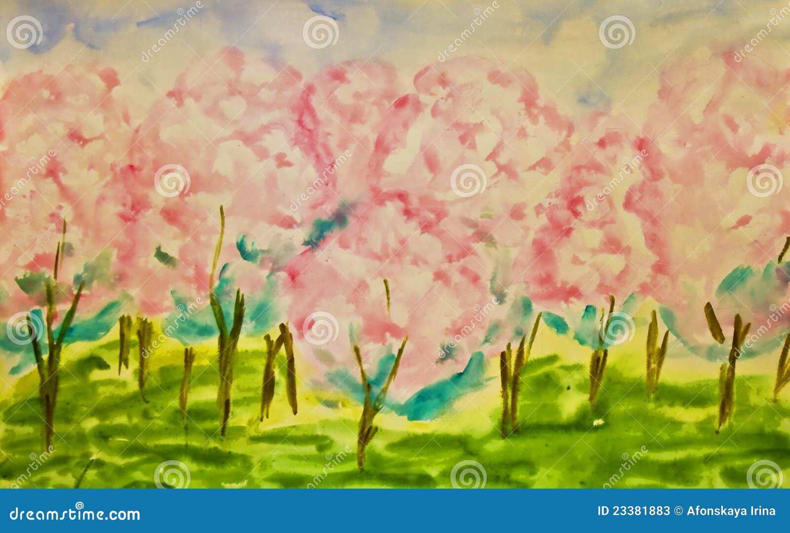 Hand Painted Picture, Spring Garden Stock Illustration - Illustration ...