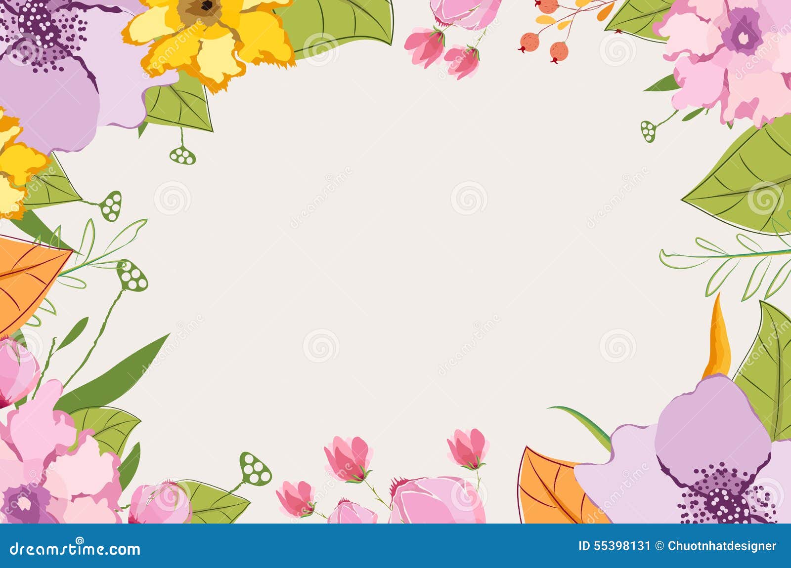 Hand Painted Pink Garden Flowers Stock Vector - Illustration of ...