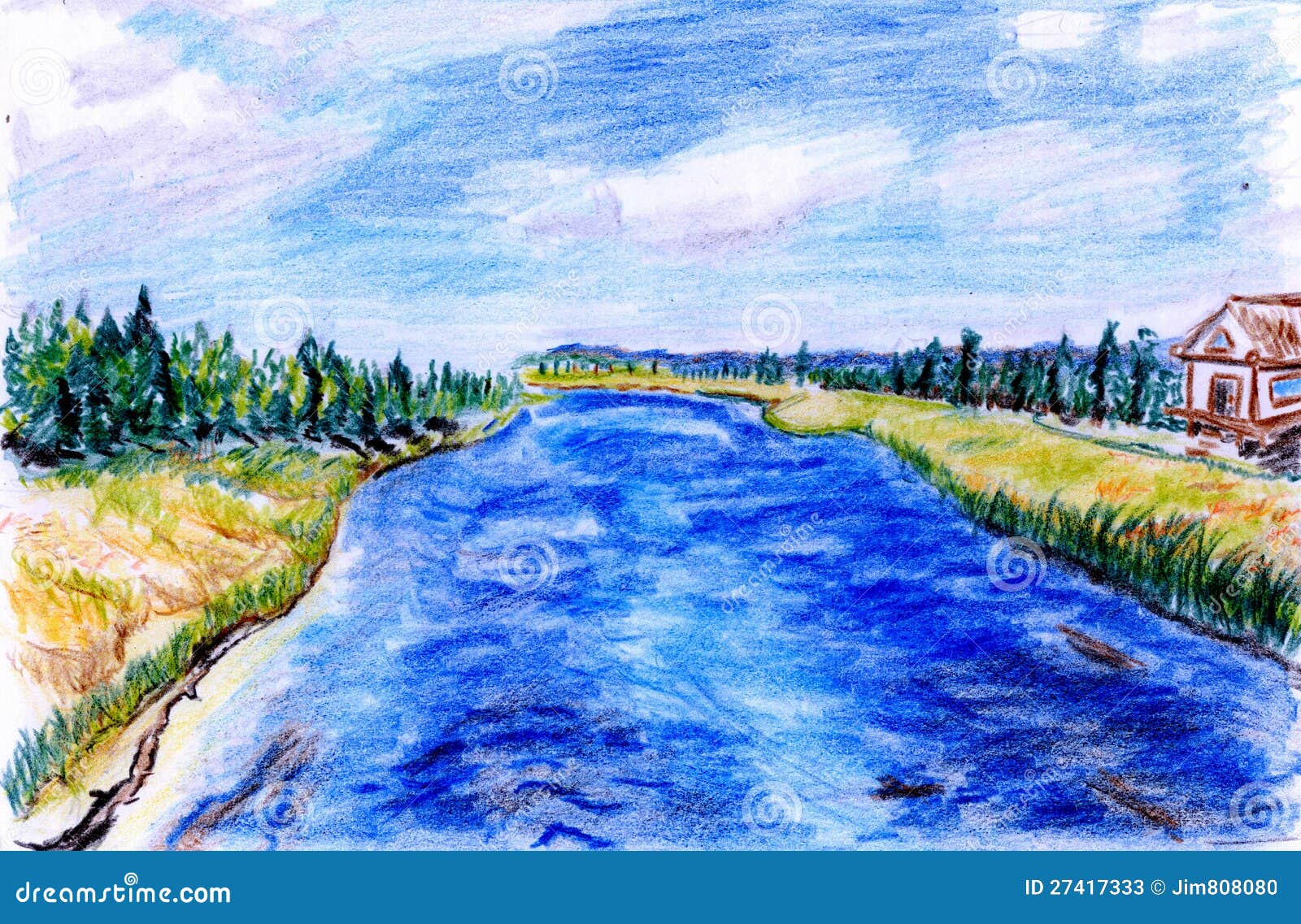 Hand-painted river stock illustration. Illustration of summer - 27417333