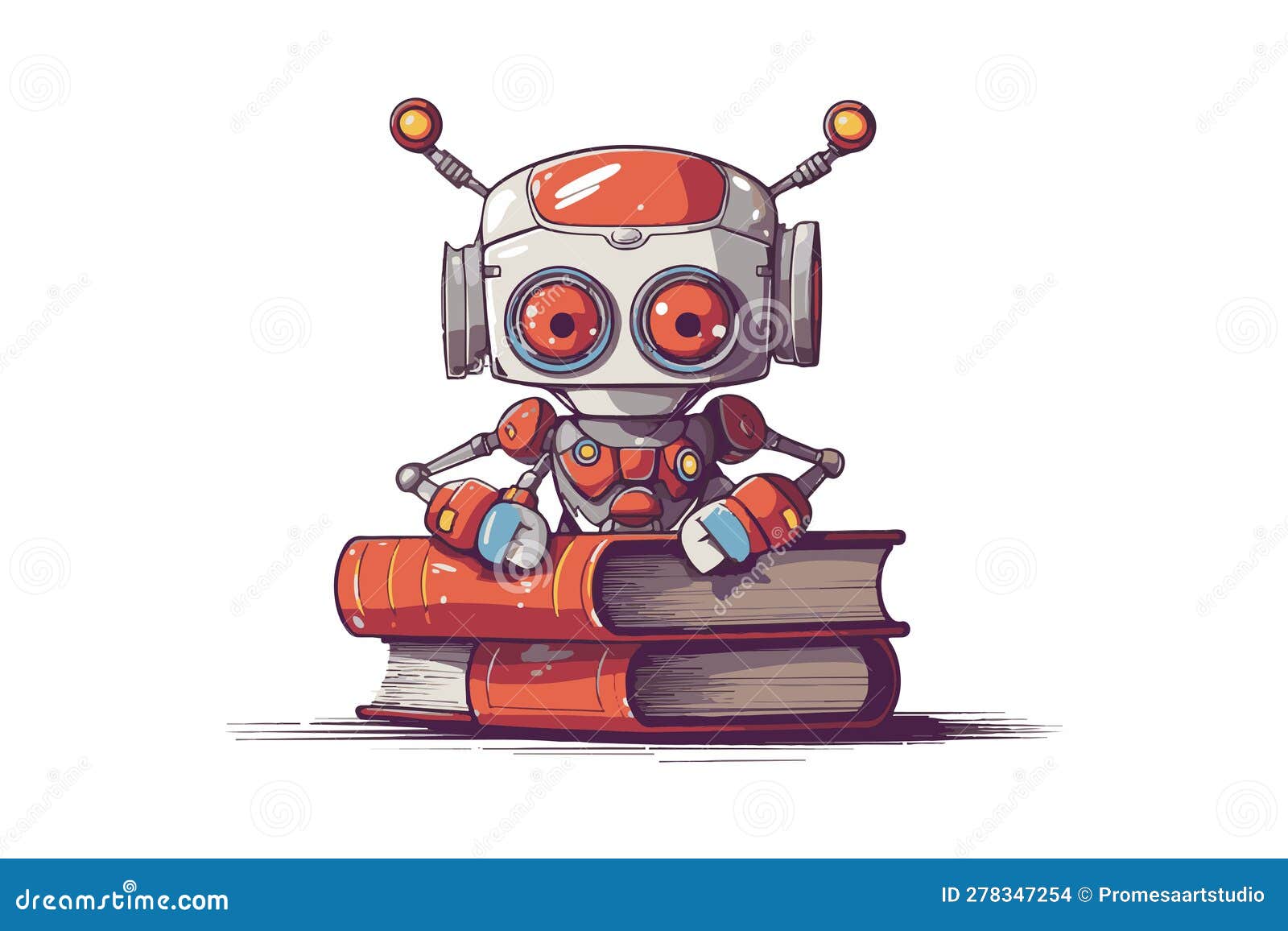Hand Painted Robot with Books in Cartoon Style. AI - Artificial ...