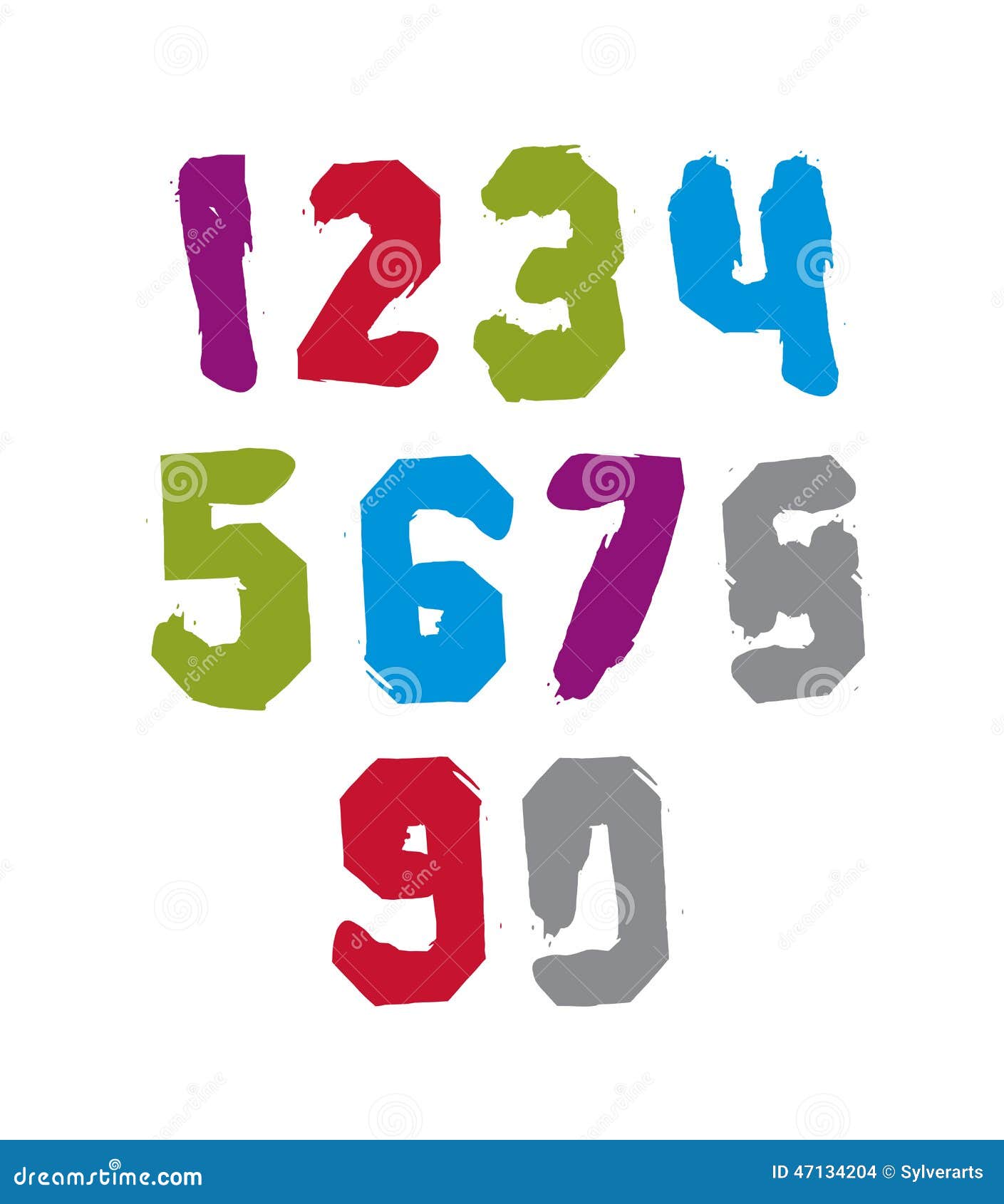 Hand Painted Smear Digits Isolated on White Background, Acrylic Stock ...