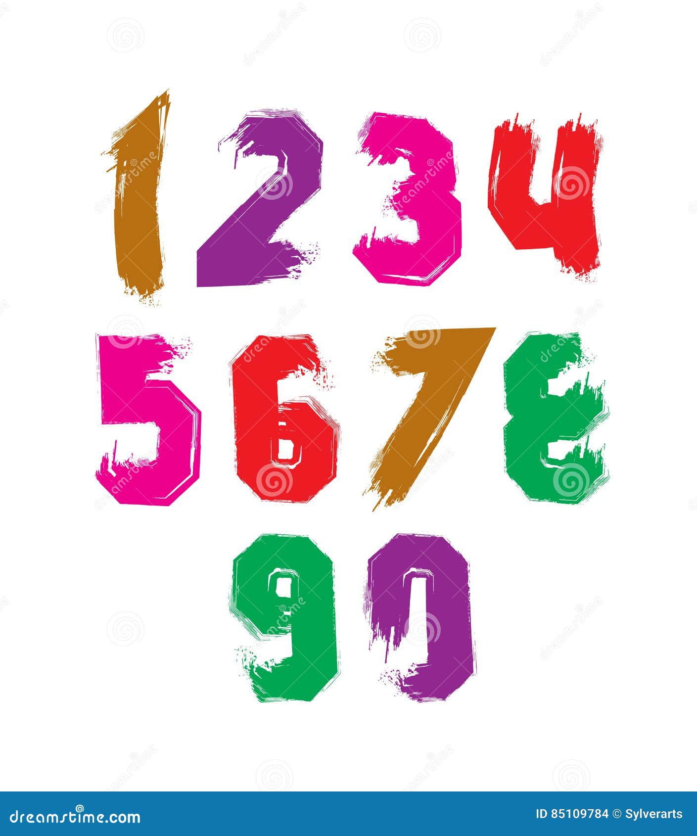 Hand Painted Smear Digits Isolated on White Background, Acrylic Stock ...