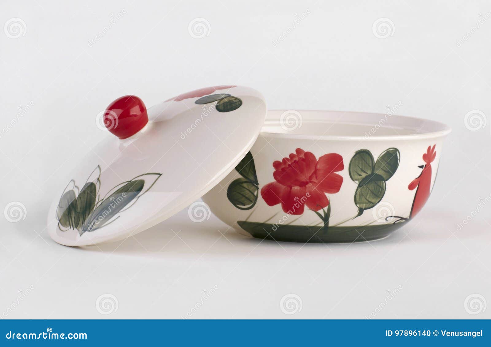 Hand Painted Soup Bowl with Cover Stock Photo - Image of handpaint ...