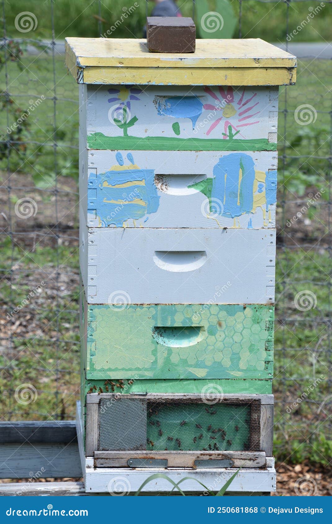 Hand Painted Stacked Beehive Boxes in the Summer Stock Photo - Image of ...