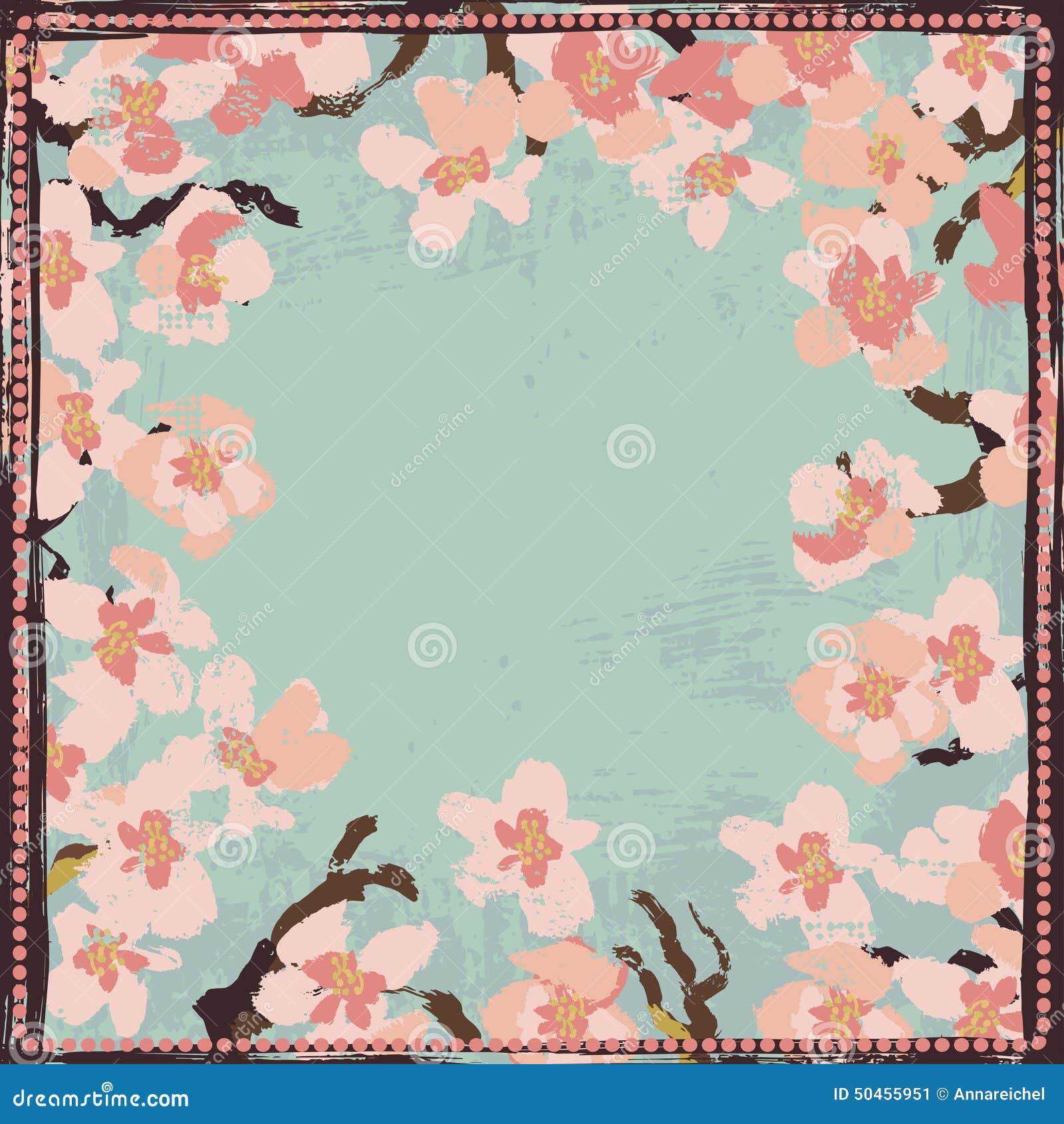 Hand Painted Textured Blooming Sakura Frame Stock Vector - Illustration ...