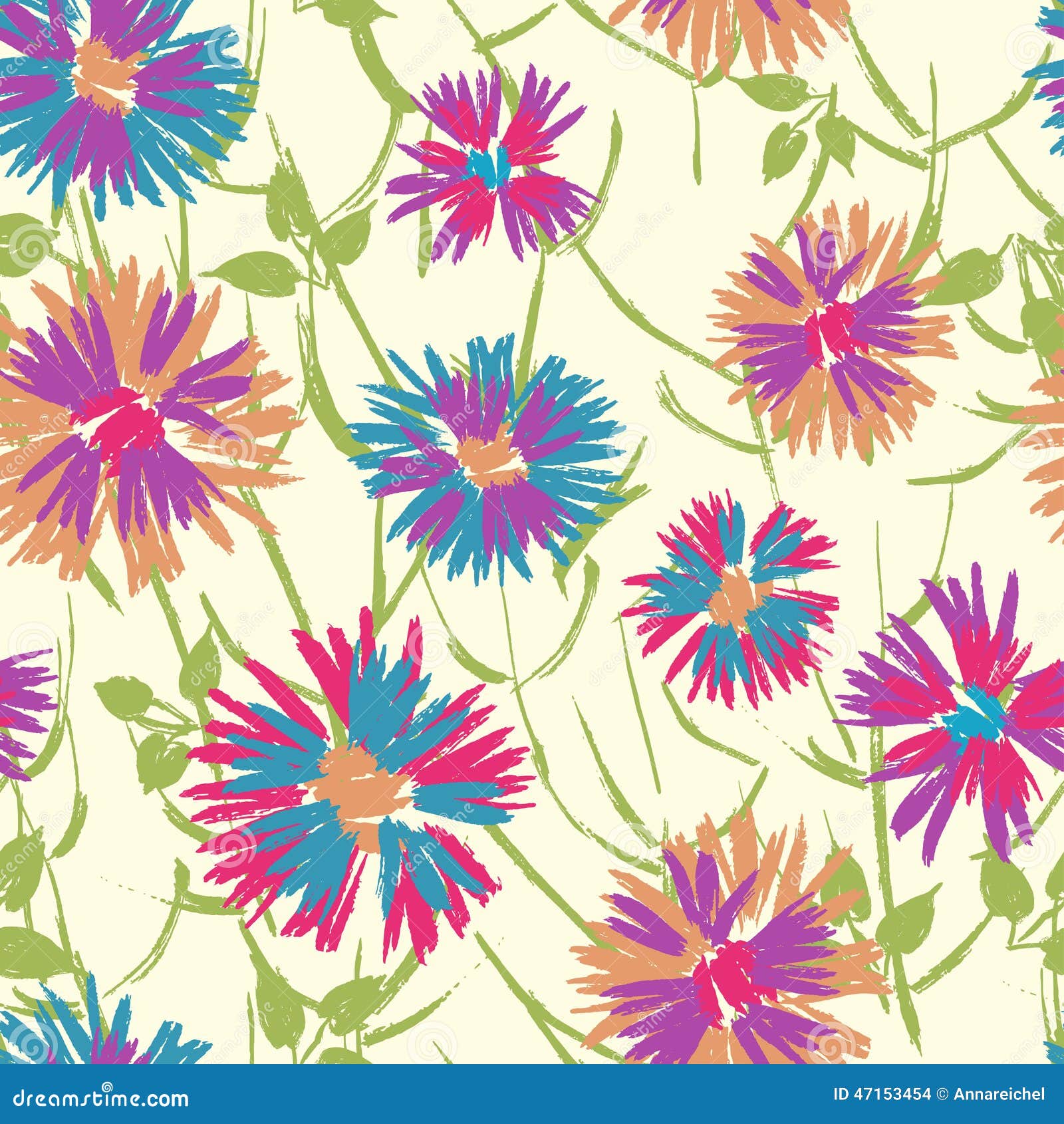 Hand Painted Textured Cheerful Floral Seamless Pattern Stock Vector ...