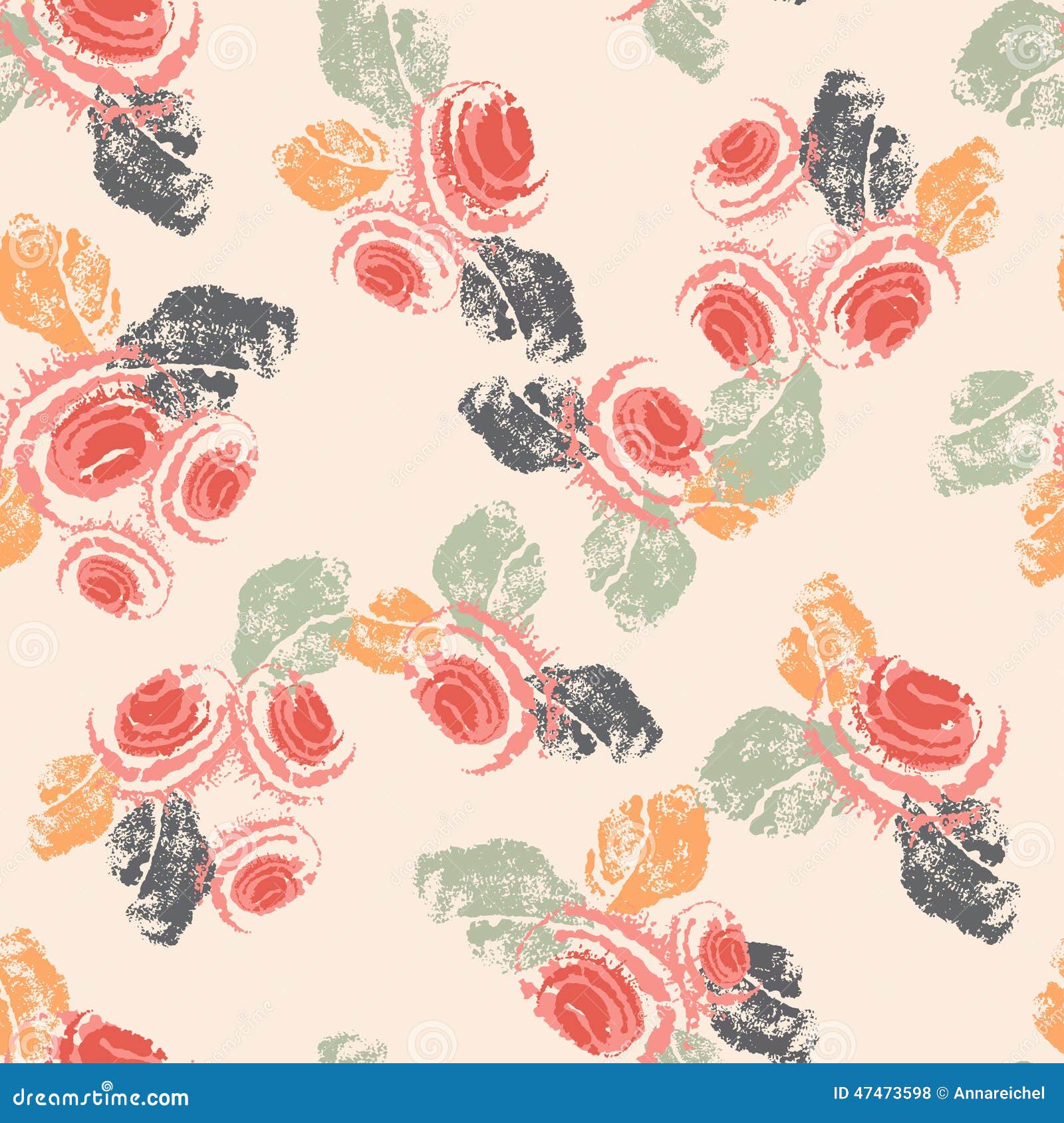 Hand Painted Textured Shabby Roses Seamless Pattern Stock Vector ...