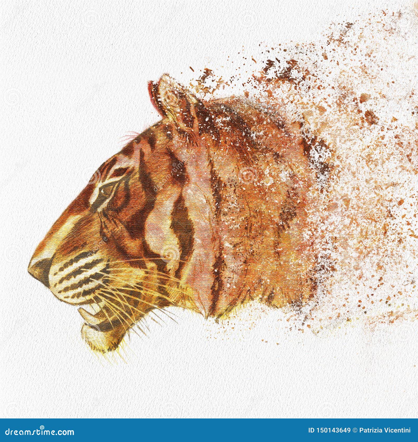 Painted Tiger On A Wood Surface By The Sri Lankan Artist Royalty-Free ...