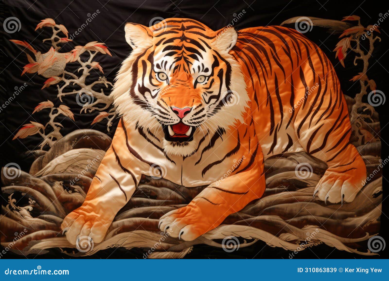 Hand Painted Tiger Zodiac Sign on Silk Stock Illustration ...