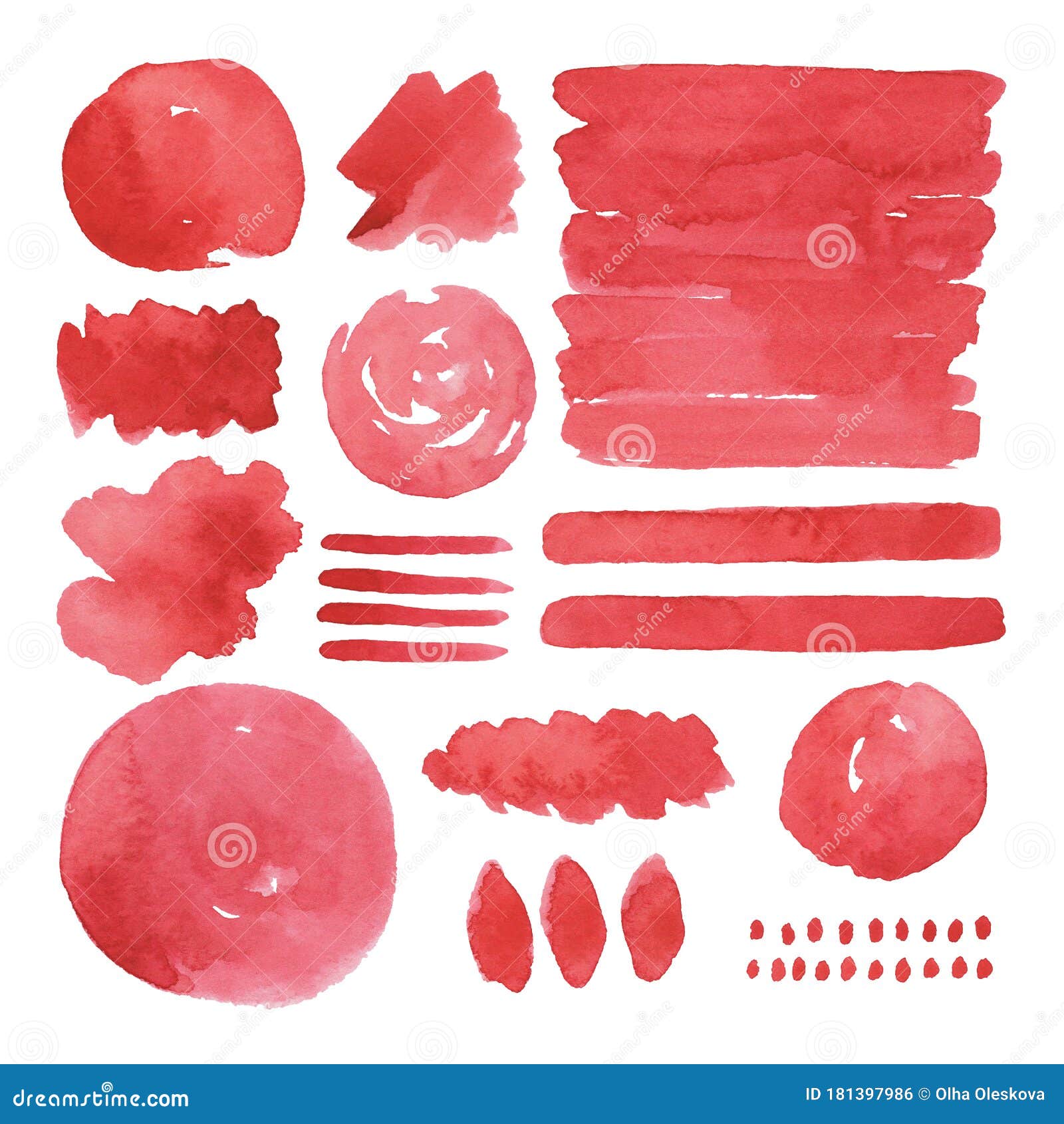 Hand Painted Watercolor Abstract Red Objects Stock Illustration ...
