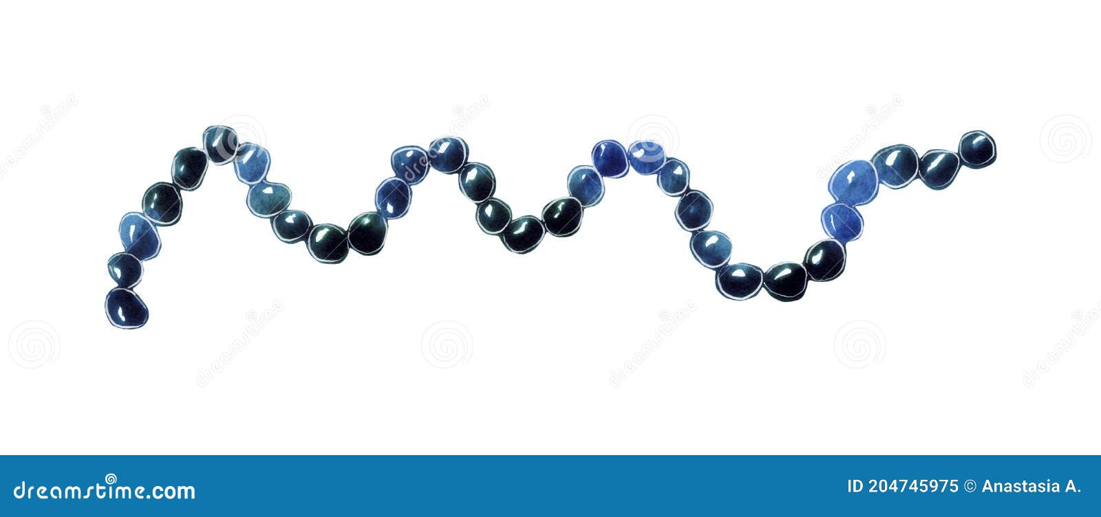 Hand Painted Watercolor Blue Beads Isolated on White Background. Stock ...