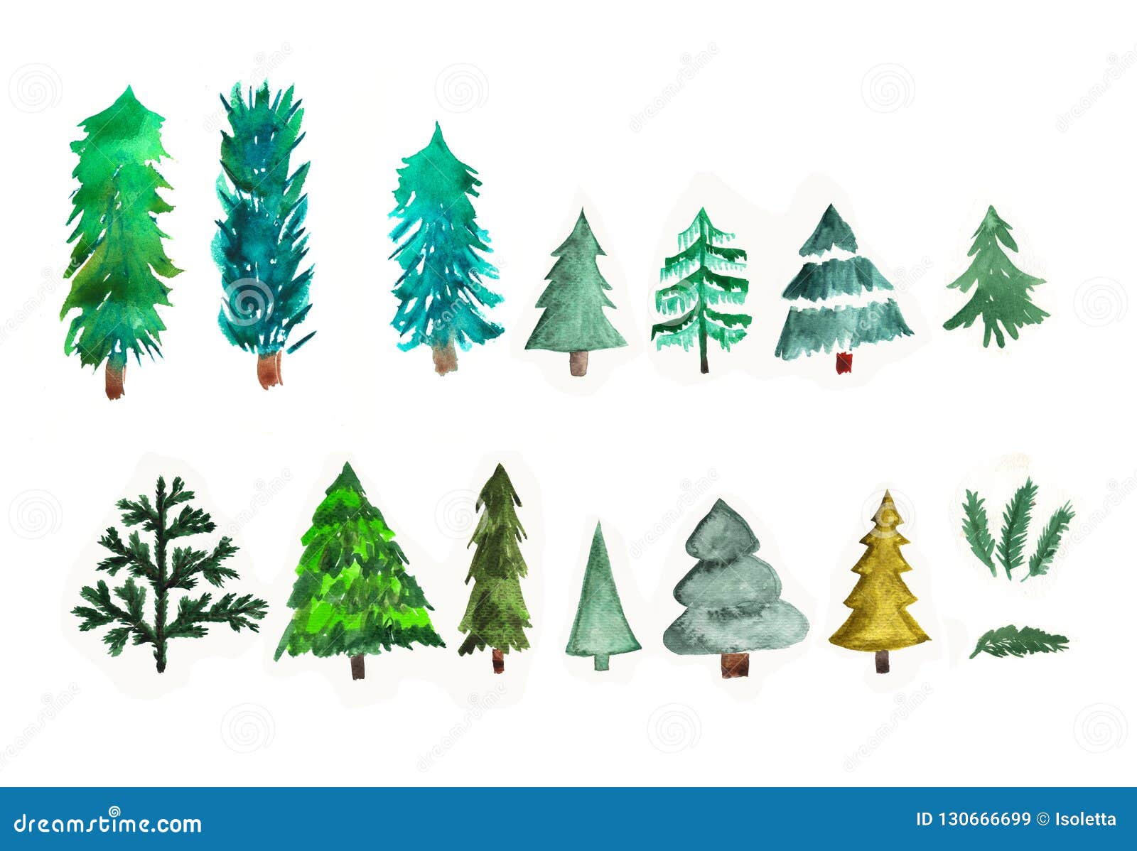 Hand Painted Watercolor Graphic Design Elements. Different Trees. Stock ...