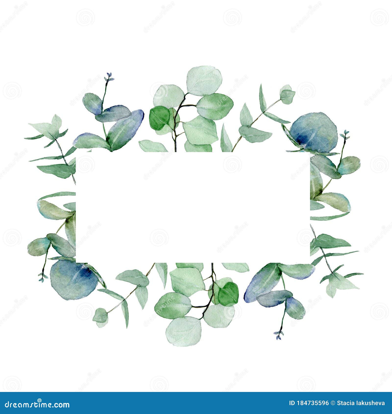 Hand Painted Watercolor Graphic Eucalyptus Frame Stock Illustration ...
