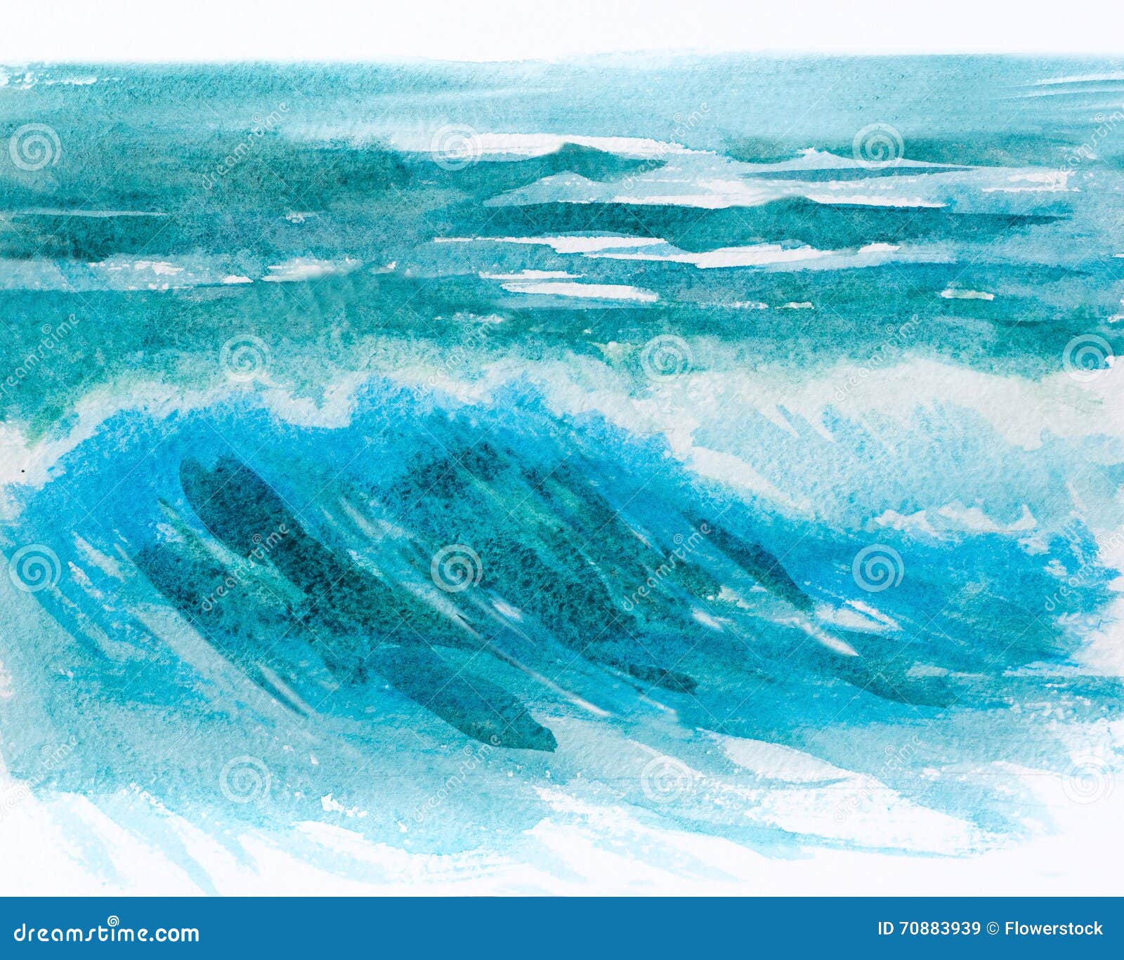 Hand Painted Watercolor Ocean Stock Illustration - Illustration of blue ...