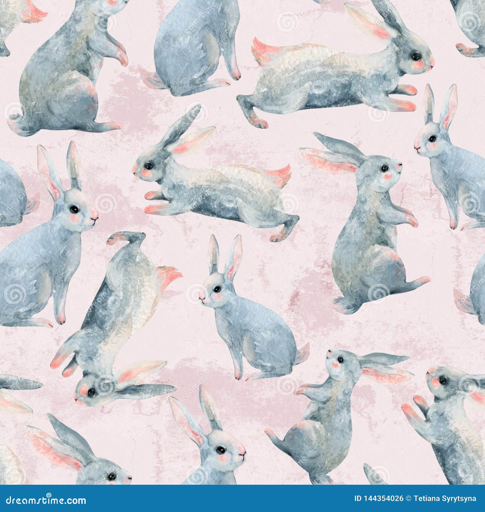 Hand Painted Watercolor Rabbits Background. Cute Bunny Seamless Pattern ...