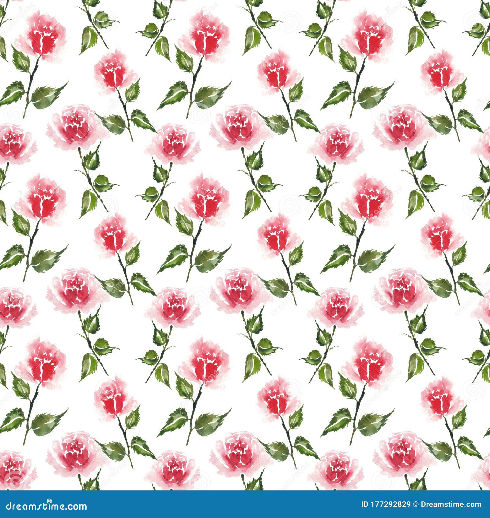 Hand Painted Watercolor Red Rose Flower Pattern Stock Illustration ...