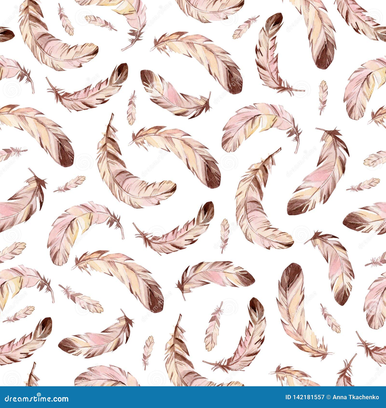 Watercolor Seamless Pattern Feather Boho Style Stock Illustration ...