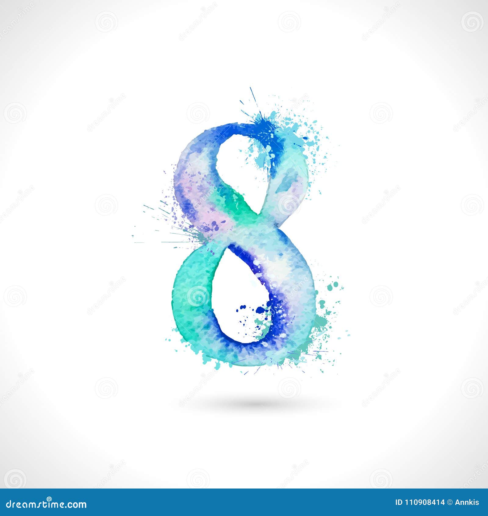 Vector Hand Painted Watercolor, Splash Elements Design, Number 8 Stock ...