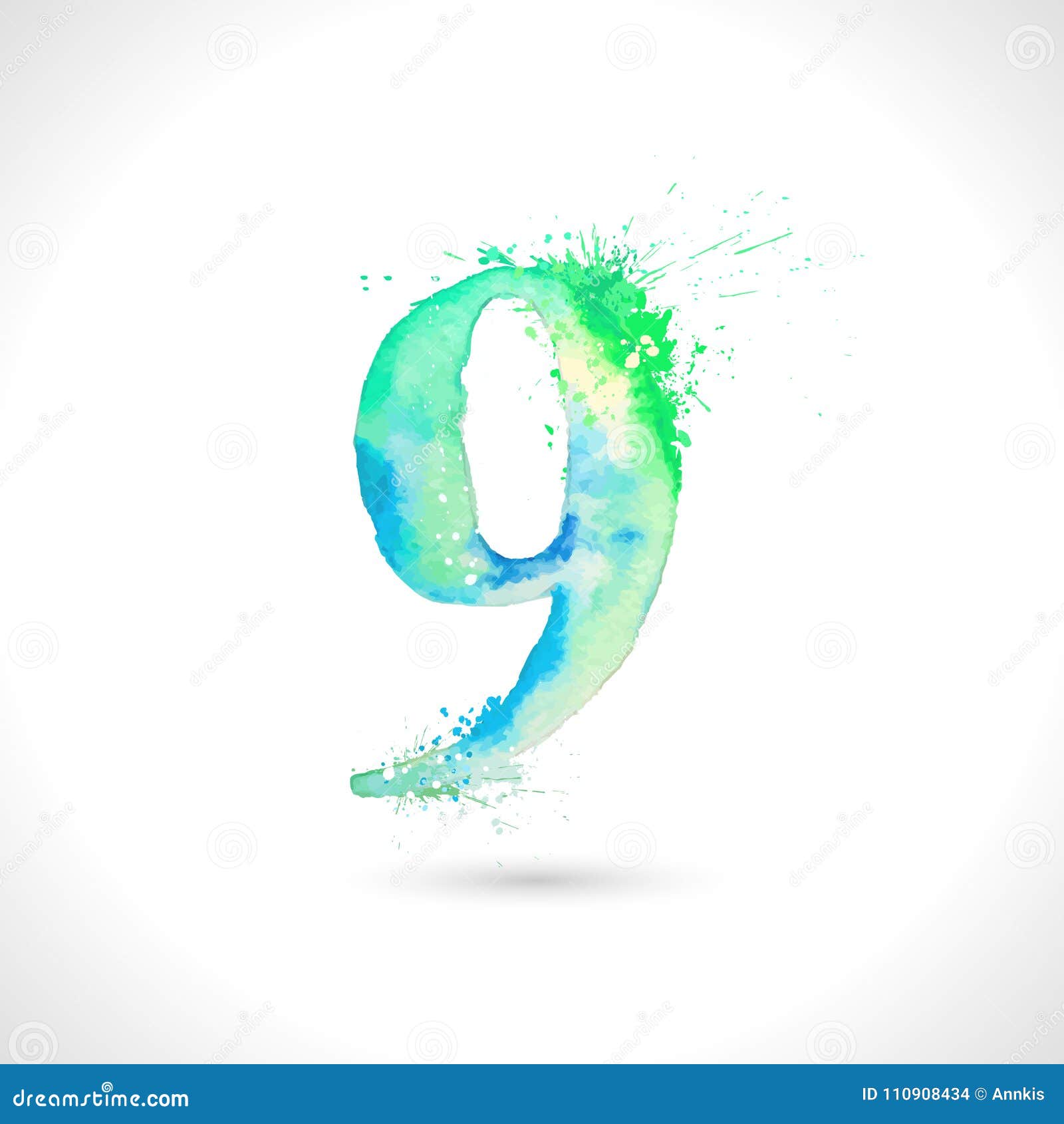 Vector Hand Painted Watercolor, Splash Elements Design, Number 9 Stock ...