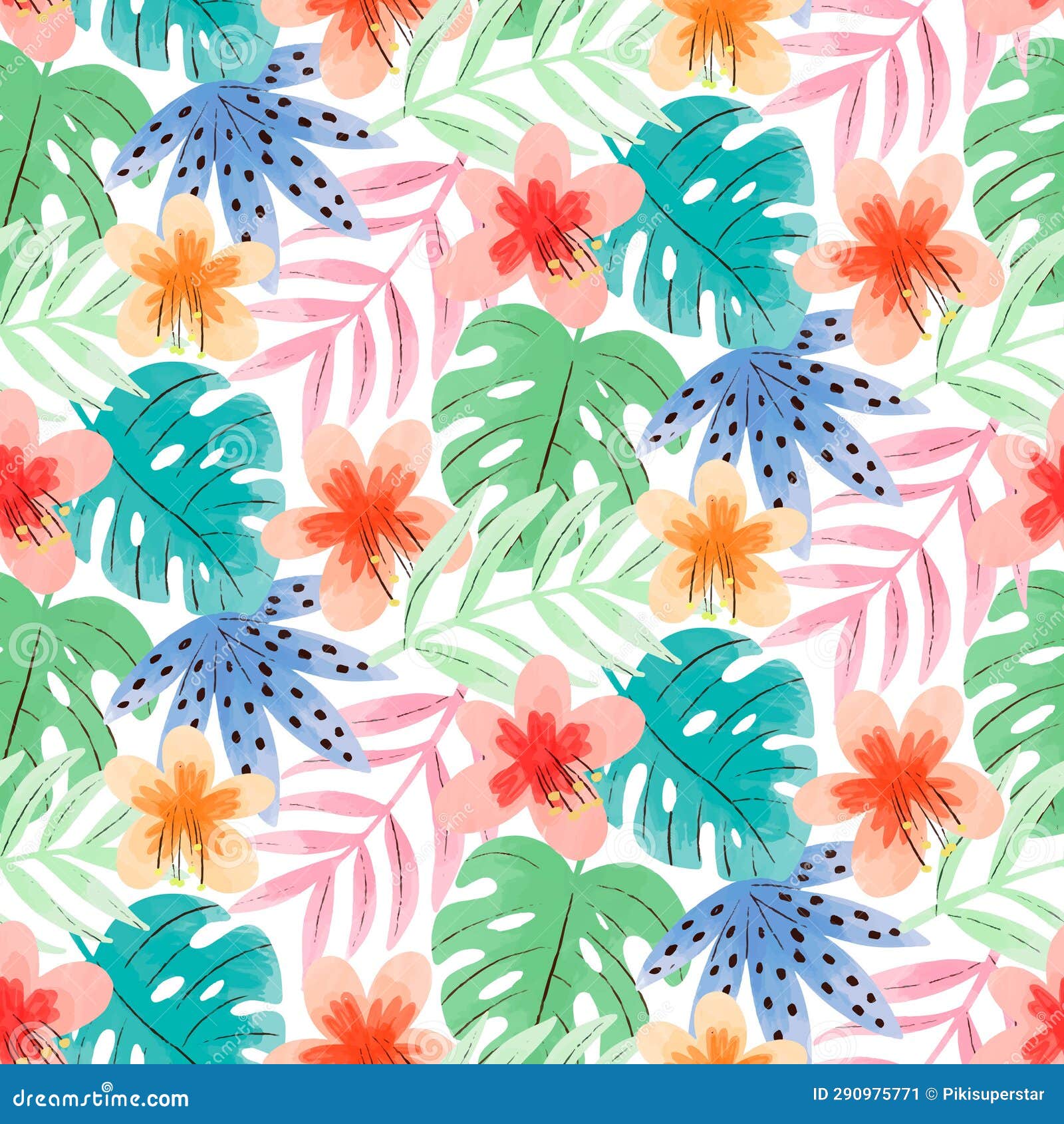 Hand Painted Watercolor Summer Tropical Pattern Vector Design ...