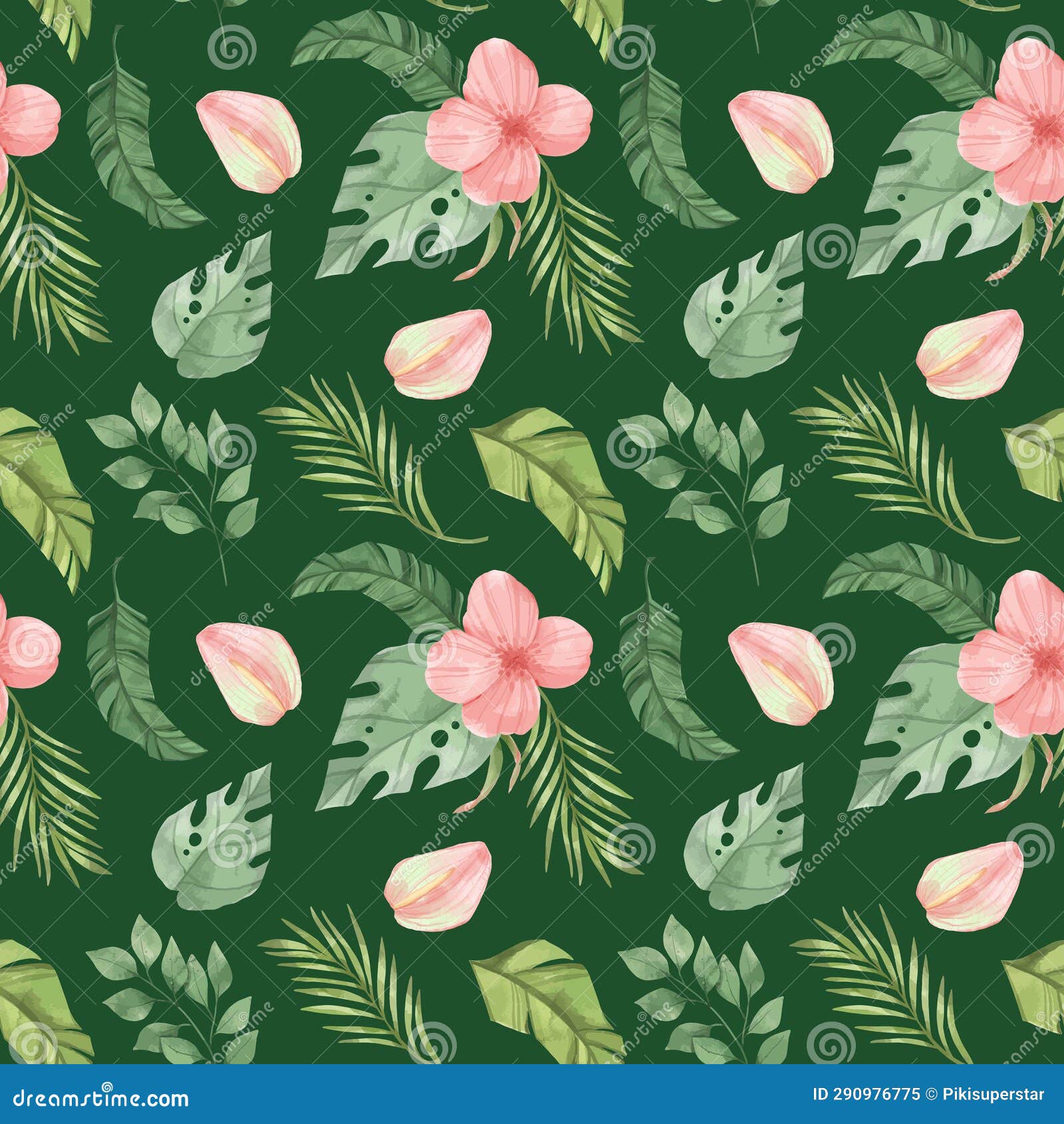 Hand Painted Watercolor Summer Tropical Pattern Vector Design ...