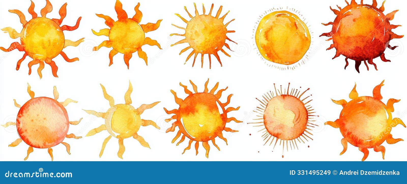 Hand Painted Watercolor of Sunshine with Rays on a Transparent ...