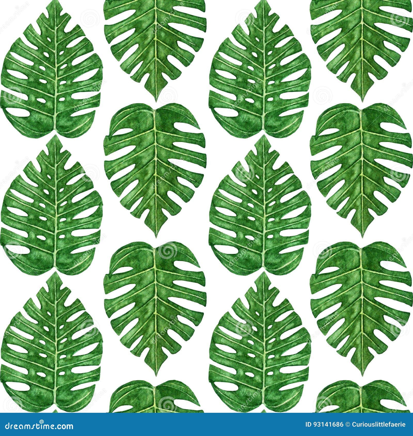 Hand Painted Watercolor Tropical Monstera Leaf Seamless Pattern Stock ...
