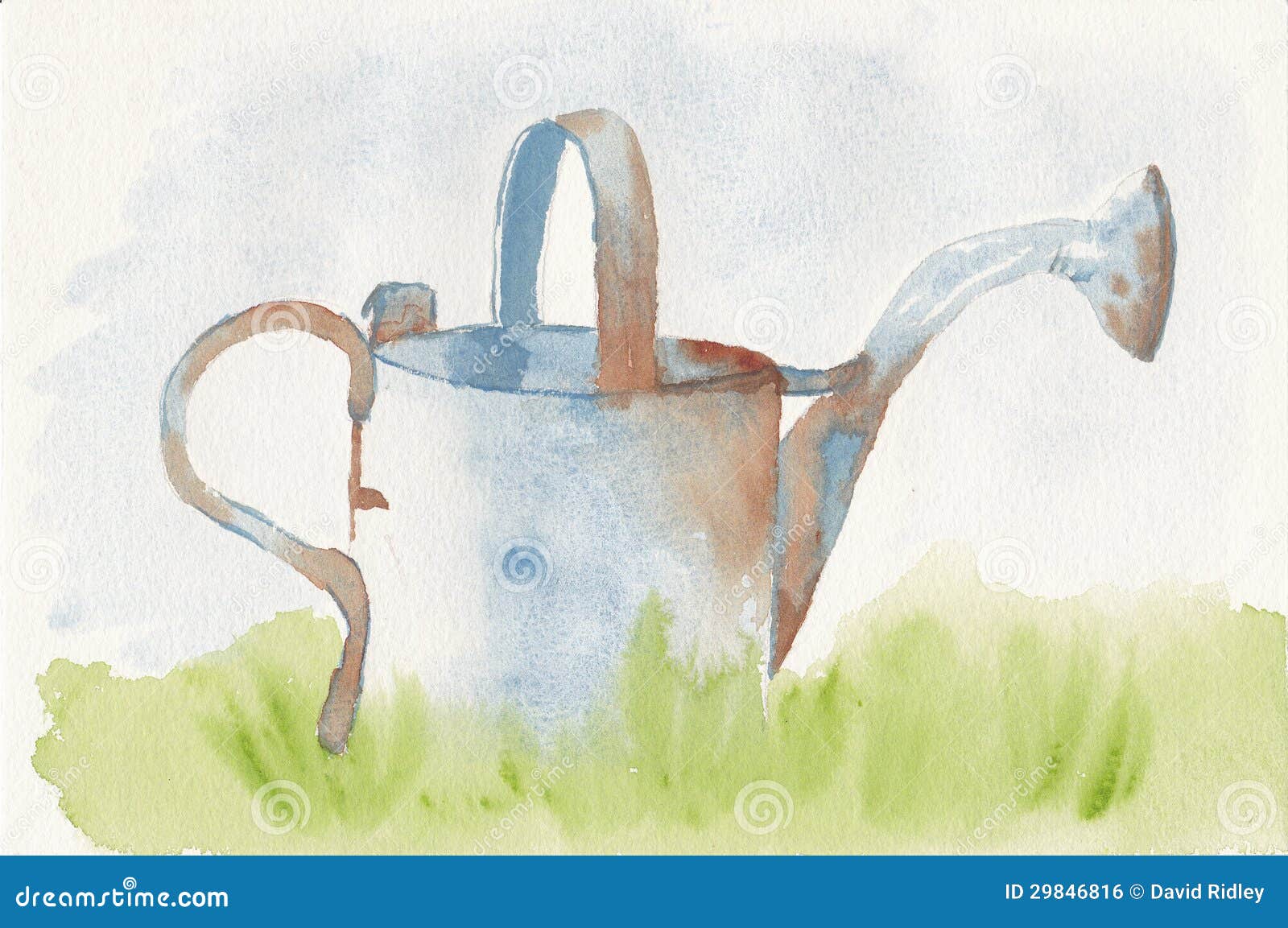 Hand Painted Watercolor of a Rusty Watering Can Stock Illustration ...