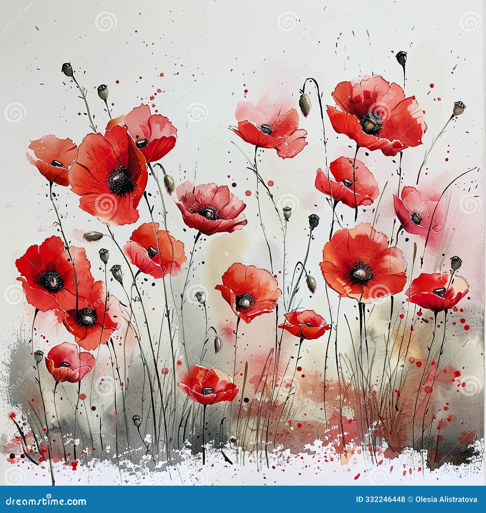 Hand Painted Watercolour Painting of Poppies Stock Illustration ...