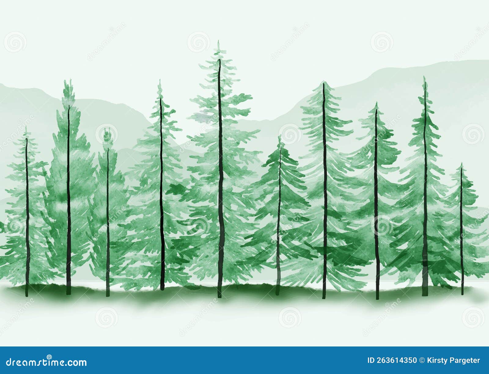Watercolour Tree Landscape Cartoon Vector | CartoonDealer.com #117049651