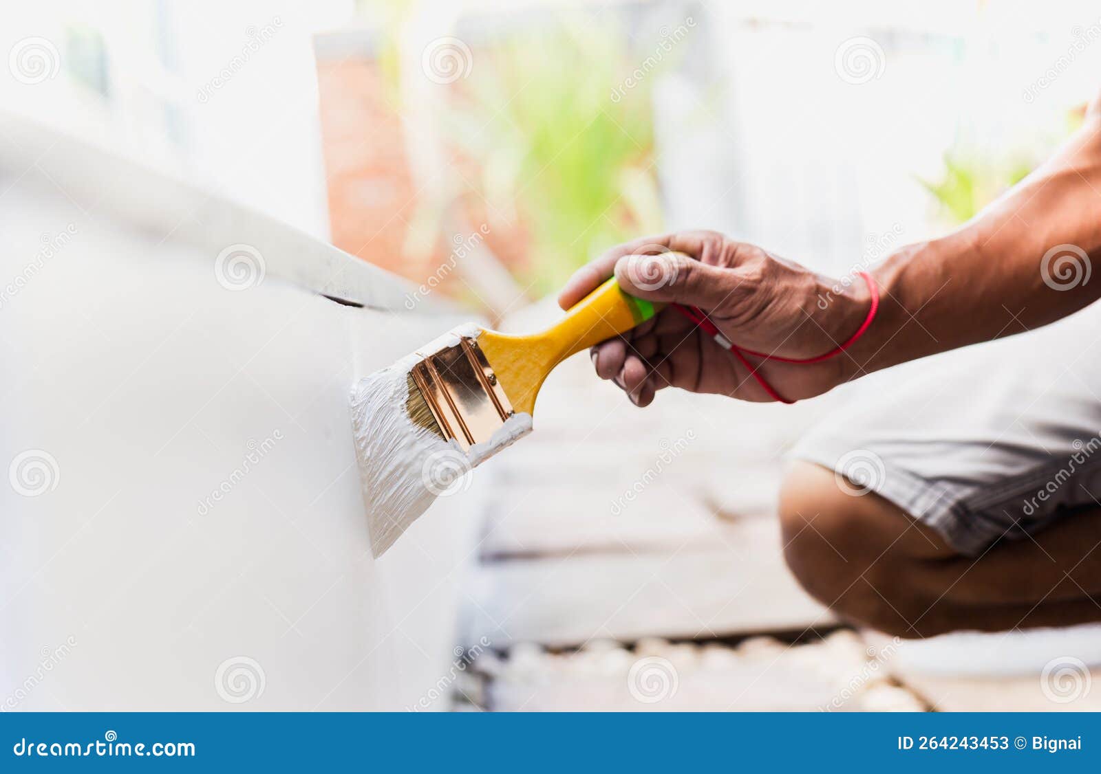 Hand Painting Outside Wall with White Color. Stock Image - Image of ...
