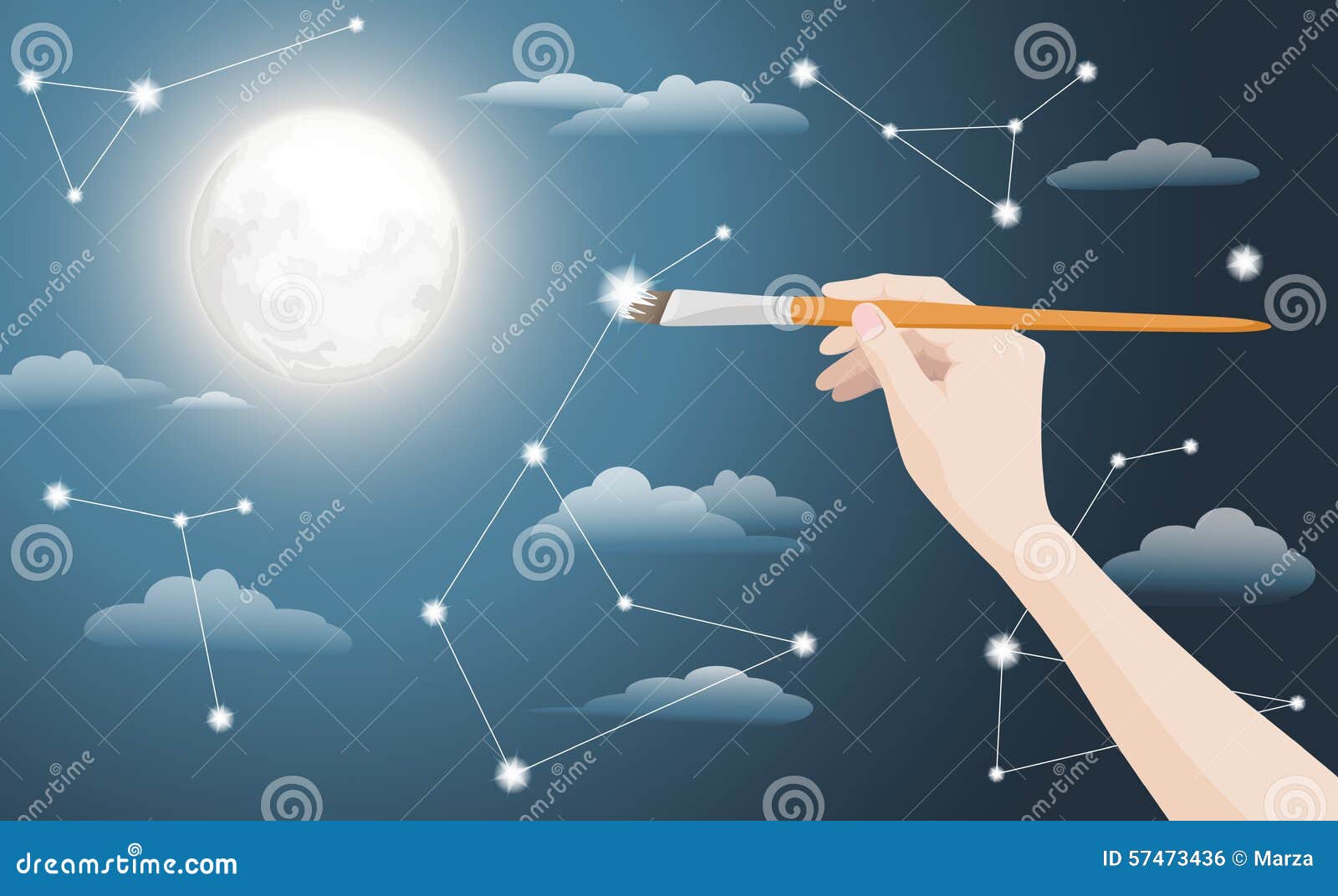 Hand Painting Stars on the Night Sky Stock Vector - Illustration of ...