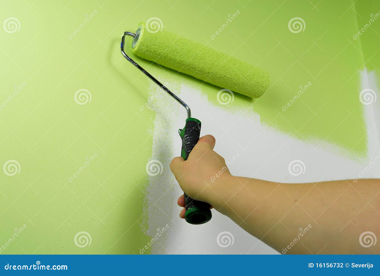 Hand Painting Wall in Green Stock Photo - Image of hand, background ...