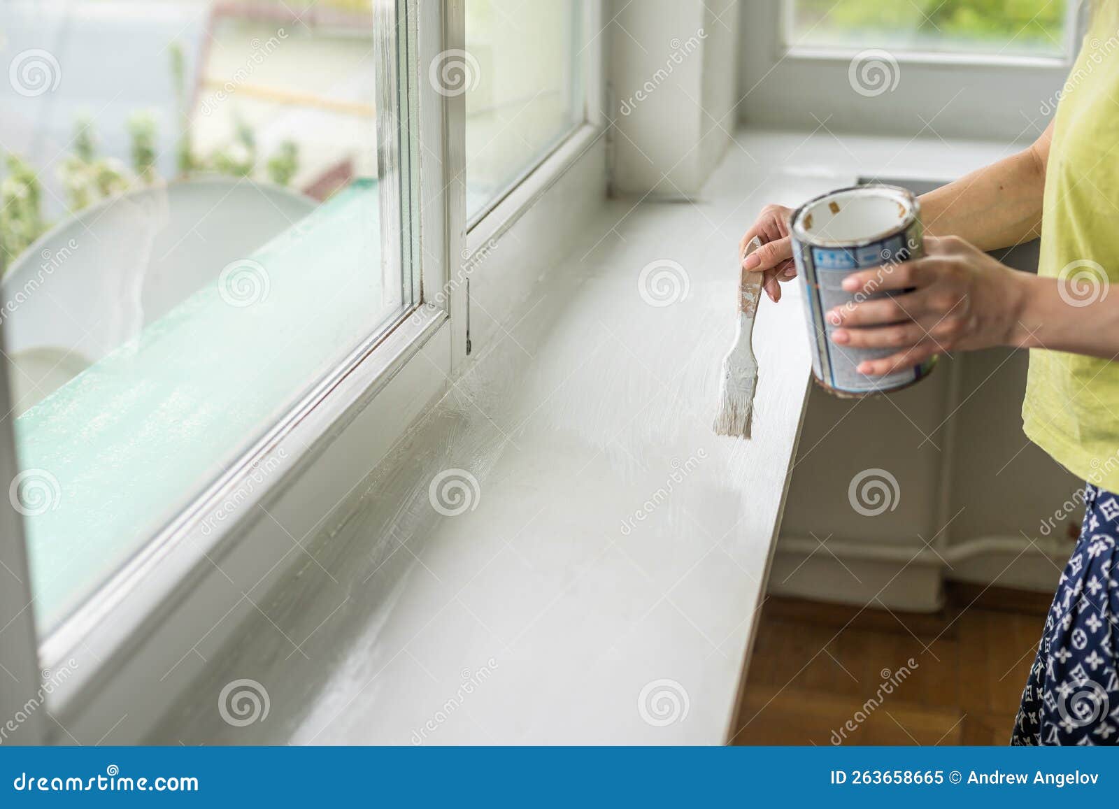 Hand Painting the Window Frame Stock Image - Image of paintbrush ...