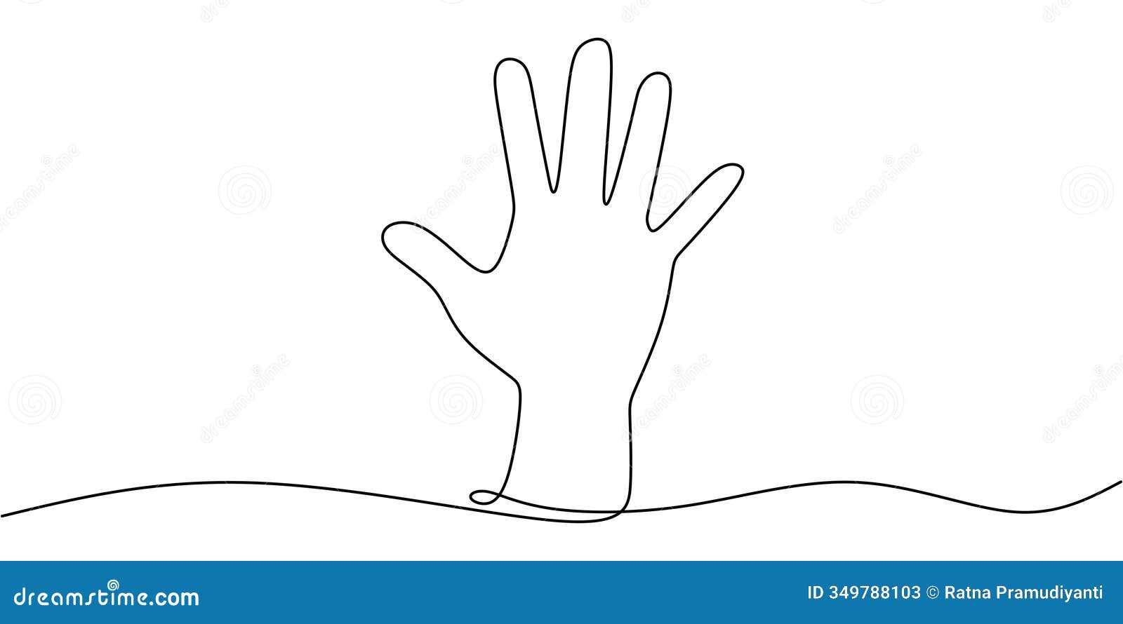 Hand Palm Facing Forward in Continuous Line Drawing, Symbolizing Stop ...