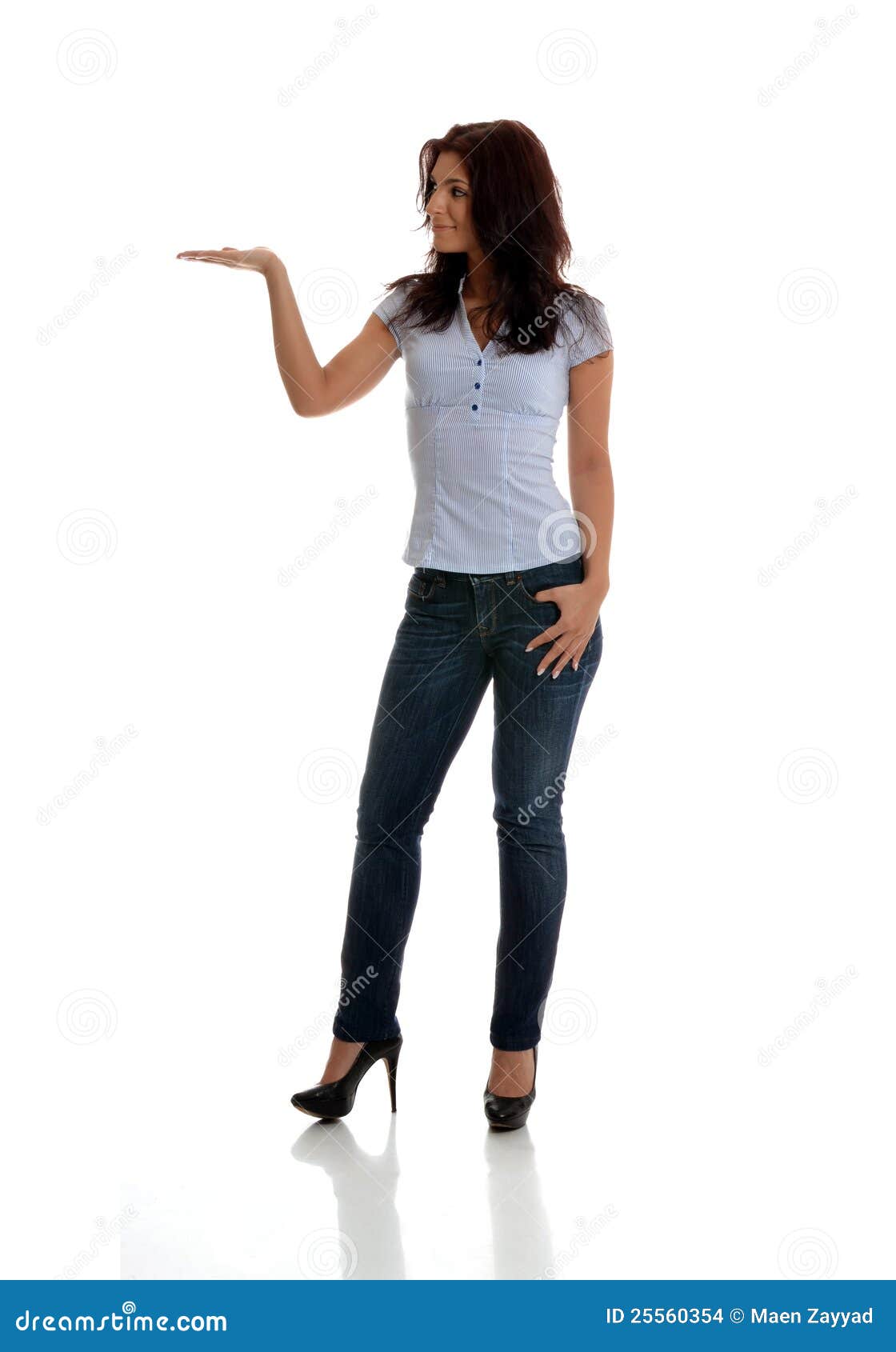 Hand Palm Presenting Gesture Stock Photo - Image of shirt, female: 25560354