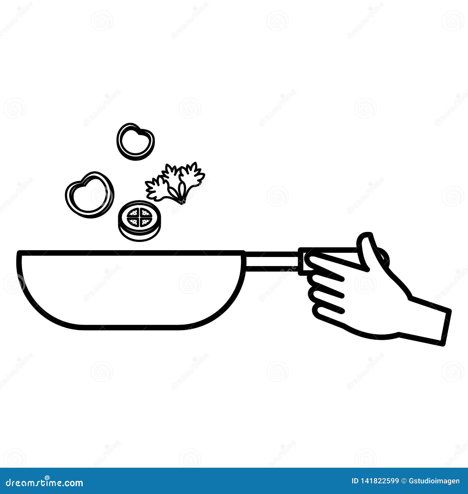 Hand with Pan Cooking Vegetables Stock Vector - Illustration of metal ...