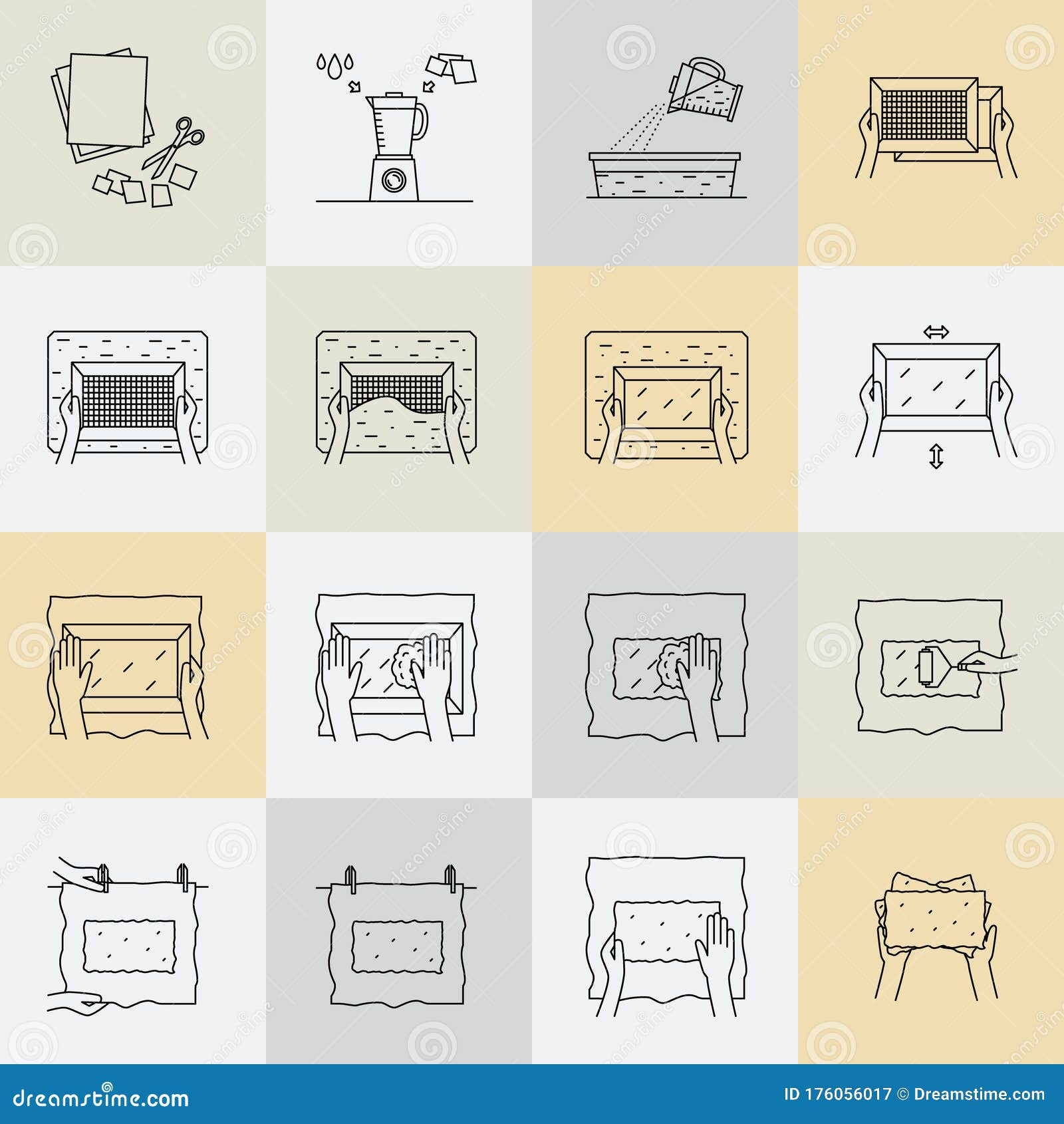 Hand Paper Making Process Icon Set Vector Stock Vector - Illustration ...